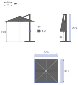 Čtvercový slunečník EQUADOR 3x3 m