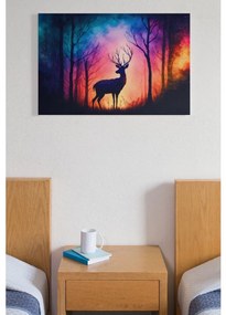 Obraz na plátně - Jelen v lese, silueta FeelHappy.cz Velikost obrazu: 120 x 80 cm