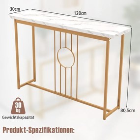 Costway Konzolový stolek Marble Look s kovovým rámem a nastavitelnými podnožkami