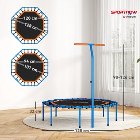 SPORTNOW Fitness trampolína, tréninková trampolína s nastavitelnou rukojetí, stabilní a tichá, pro interiér, ocel, modrá barva