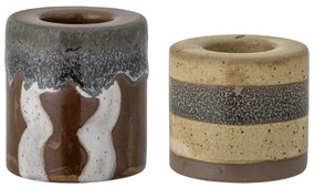 Bloomingville Kameninový svícen Hanin Brown - set 2 ks, hnědá barva, keramika