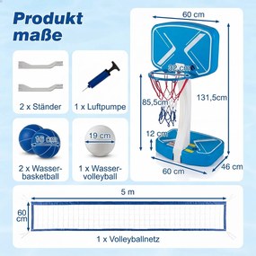 Costway 2-in-1 bazénový basketbalový koš a volejbalová síť k bazénu se širokými