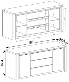 Livinio - komoda L8 - ribbeck/bílá lesk - LED lišta v ceně