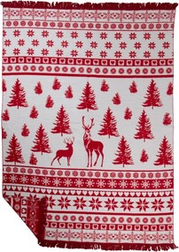 Bílo-červený oboustranný pléd s jeleny Nordic Deer XL – 150*200*3 cm