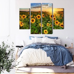 Vícedílný obraz Slunečnicové Pole Při Západu Slunce 3D Nedostatek Nedostatek Přírodní plátno 120x90