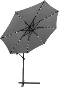 Zahradní slunečník s led osvětlením 290 cm, šedý SPRINGOS ATENA GU0046