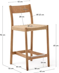 Barová židle z dubového dřeva v přírodní barvě (výška sedáku 65 cm) Yalia – Kave Home