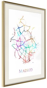 Artgeist Plakát mapa města: Madrid (barevný) Velikosti (šířkaxvýška): 30x45, Finální vzhled: Zlatý rám s paspartou
