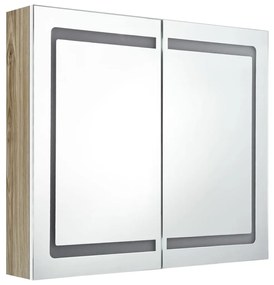 LED koupelnová skřínka se zrcadlem - 80x12x68 cm | bílá a dub