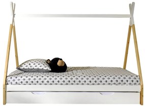 Domečková dětská postel z borovicového dřeva s úložným prostorem v bílo-přírodní barvě 90x200 cm TIPI – Vipack