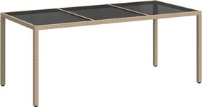 Zahradní stůl béžový 190 x 90 x 75 cm tvrzené sklo a polyratan 316717
