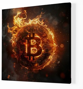 Obraz na plátně - Bitcoin Ohnivé logo FeelHappy.cz Velikost obrazu: 100 x 100 cm