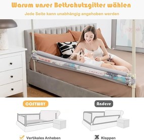 Costway 175 cm zábrana na postel 24 schůdky výškově nastavitelná zábrana