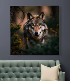 Obraz na plátně - Vlk se rozhlíží v jehličnatém lese FeelHappy.cz Velikost obrazu: 120 x 120 cm