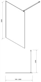 Cersanit Mille, sprchová zástěna typu Walk-In 100x200 cm, 8mm čiré sklo, černý profil, S161-003