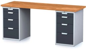 Alfa 3 Dílenský stůl MECHANIC I se 2 zásuvkovými dílenskými boxy na nářadí místo nohou, 8 zásuvek, 2000 x 685 x 880 mm, antracitové dveře