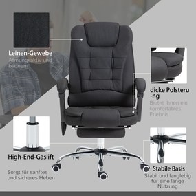 Kancelářská židle Vinsetto s masážní funkcí, ergonomická kancelářská židle s polohováním a vyhříváním, výškově nastavitelná počítačová židle s podnož…