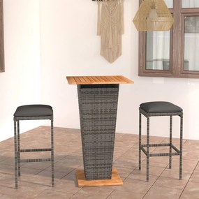 3dílný zahradní barový set s poduškami polyratan šedý 3064849