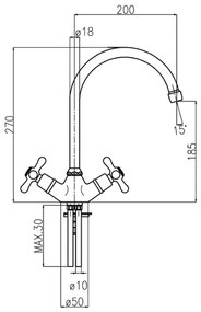 Faris Liberty - Dřezová baterie stojánková, horní rameno &quot;J&quot;, bronz 033.18