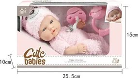 TEDDIES Panenka miminko s dudlíkem a chrastítkem / 25 cm / Pevné tělo