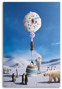 Gario Obraz na plátně Zimní tučňáci Medvědi Donut Talíře - Bryantama Art Rozměry: 40 x 60 cm