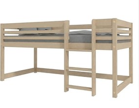 Benlemi Nízká vyvýšená postel TULY s žebříkem 90x200 cm Zvolte barvu: Béžová, Zvolte stranu: Vpravo, Zvolte variantu: Se závěsem