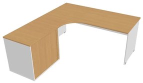 Sestava stolu a rol. skříně pravá 180x60 cm - Hobis Gate GE 1800 60 HR P Dekor stolové desky: buk, Dekor lamino podnože: bílá