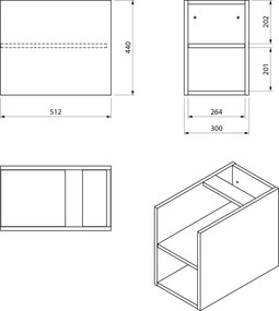 Sapho Sapho, LOREA skříňka 120x46x51, 5cm (90+30Pcm), levá, dub Alabama/bílá matná, LE090-2231-L-05