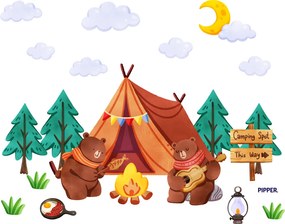 PIPPER. Textilní samolepka na zeď "Medvědi na stanovačce"
