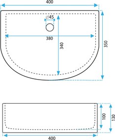 Rea Clara, umyvadlo na desku 400x350x130 mm, bílá lesklá, REA-U0631