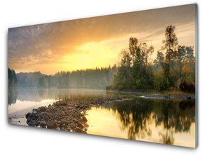 akrylový obraz Jezero Kameny Krajina 140x70 cm