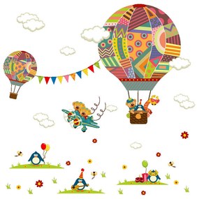 Samolepka na zeď "Létající balóny se zvířátky" 75x78 cm