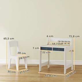 AIYAPLAY Dětský psací stůl s židlí, 2 zásuvky a držák na hrnek, Bílá, 62,8×55,6×73,8 cm