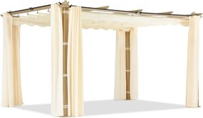 Pergola na terase Barbados 3x4 m s dřevěnými béžovými závěsy Garden Point