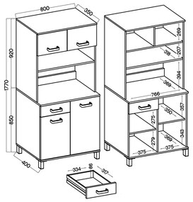 Kredenc příborník LANDA | 269 cm | sestava 3 díly | antracit/beton