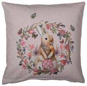 Béžový bavlněný povlak na polštář s králíčkem Happy Bunny  - 40*40 cm