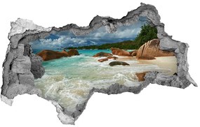 Wallmuralia Díra 3D ve zdi na stěnu Pláš Seychely 95x73 cm