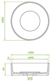 Laveo Perl, granitové umyvadlo na desku 360x360x115 mm, šedá, LAV-VGP1510T