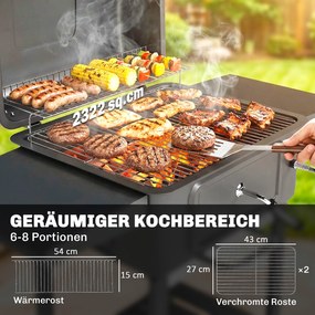 Gril na dřevěné uhlí BBQ udírna s víkem Teploměr Výškově nastavitelná pánev na dřevěné uhlí Grilovací rošt Boční stolek Popelník