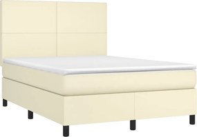 Box spring postel s matrací a LED krémová 140x190 cm umělá kůže 3135821