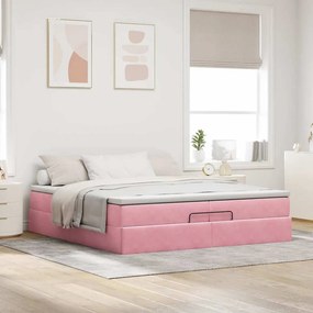 Osmanský rám postele s matrací růžová 200x200cm samet 3311212