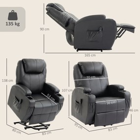 HOMCOM Televizní křeslo, relaxační křeslo s asistencí vstávání, elektrické TV křeslo s polohovací funkcí, dálkové ovládání s USB portem