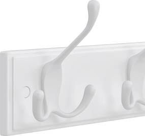 Nástěnný kabátový držák, háčkový věšák, 40 x 11 x 7 cm, bílý