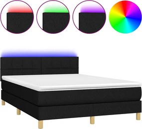 Box spring postel s matrací a LED černá 140x200 cm textil 3133719