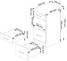 Spodní kuchyňská skříňka s deskou OLIWIA S40 SZ3 bílá / beton