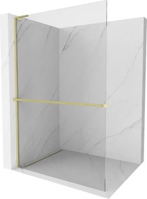 Mexen Kioto+ L, sprchová zástěna Walk-In s poličkou a věšákem 65 x 200 cm, 8mm čiré sklo, zlatý matný profil, 800-065-123-55-00