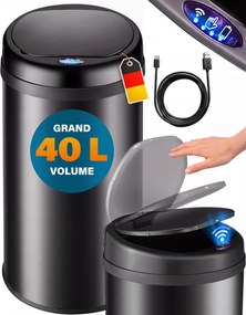 Senzor Odpadkový koš černý nerezová ocel 40L