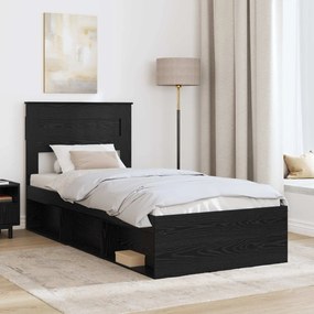 Rám postele s čelo Černá 100 x 200 cm Masivní borové dřevo 3409792