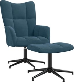 Relaxační křeslo se stoličkou modré samet 328116