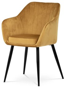 AUTRONIC Jídelní židle, potah žlutá matná sametová látka, kovové nohy, černý matný lak